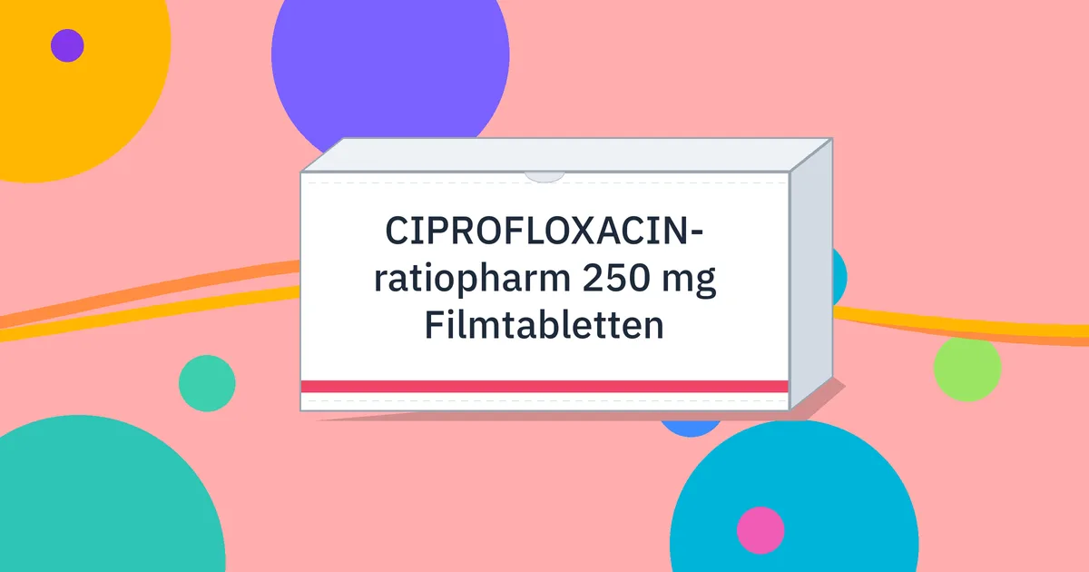 Symbolbild: Packung mit der Aufschrift CIPROFLOXACIN-ratiopharm 250 mg Filmtabletten (PZN 01690231) – Verfügbarkeit und Bezug in Apotheken in Frankfurt am Main