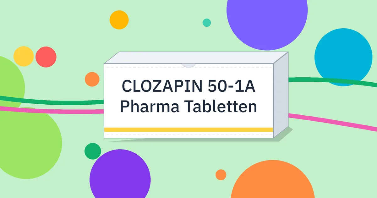 Symbolbild: Packung mit der Aufschrift CLOZAPIN 50-1A Pharma Tabletten (PZN 01663955) – Verfügbarkeit und Bezug in Apotheken in Frankfurt am Main