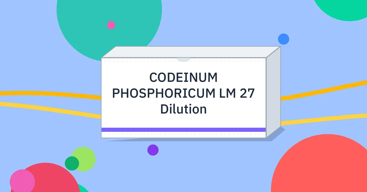 Symbolbild: Packung mit der Aufschrift CODEINUM PHOSPHORICUM LM 27 Dilution (PZN 12830149) – Verfügbarkeit und Bezug in Apotheken in Frankfurt am Main