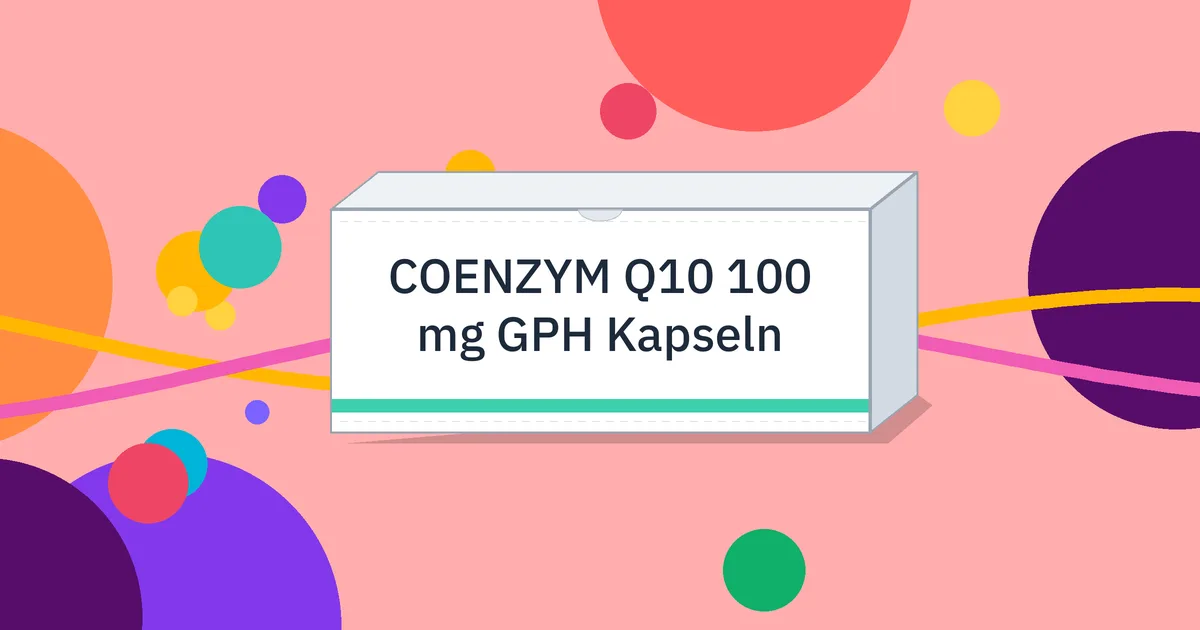 Symbolbild: Packung mit der Aufschrift COENZYM Q10 100 mg GPH Kapseln (PZN 01551274) – Verfügbarkeit und Bezug in Apotheken in Frankfurt am Main