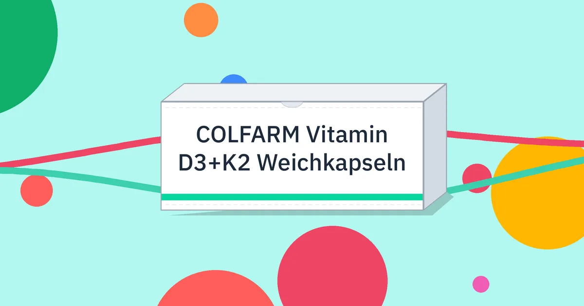 Symbolbild: Packung mit der Aufschrift COLFARM Vitamin D3+K2 Weichkapseln (PZN 20934845) – Verfügbarkeit und Bezug in Apotheken in Frankfurt am Main