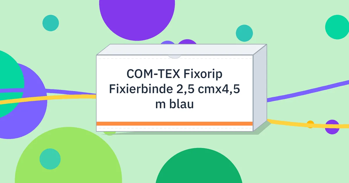 Symbolbild: Packung mit der Aufschrift COM-TEX Fixorip Fixierbinde 2,5 cmx4,5 m blau (PZN 19496073) – Verfügbarkeit und Bezug in Apotheken in Frankfurt am Main
