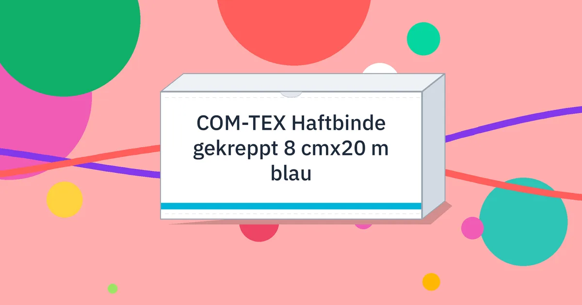 Symbolbild: Packung mit der Aufschrift COM-TEX Haftbinde gekreppt 8 cmx20 m blau (PZN 03081542) – Verfügbarkeit und Bezug in Apotheken in Frankfurt am Main