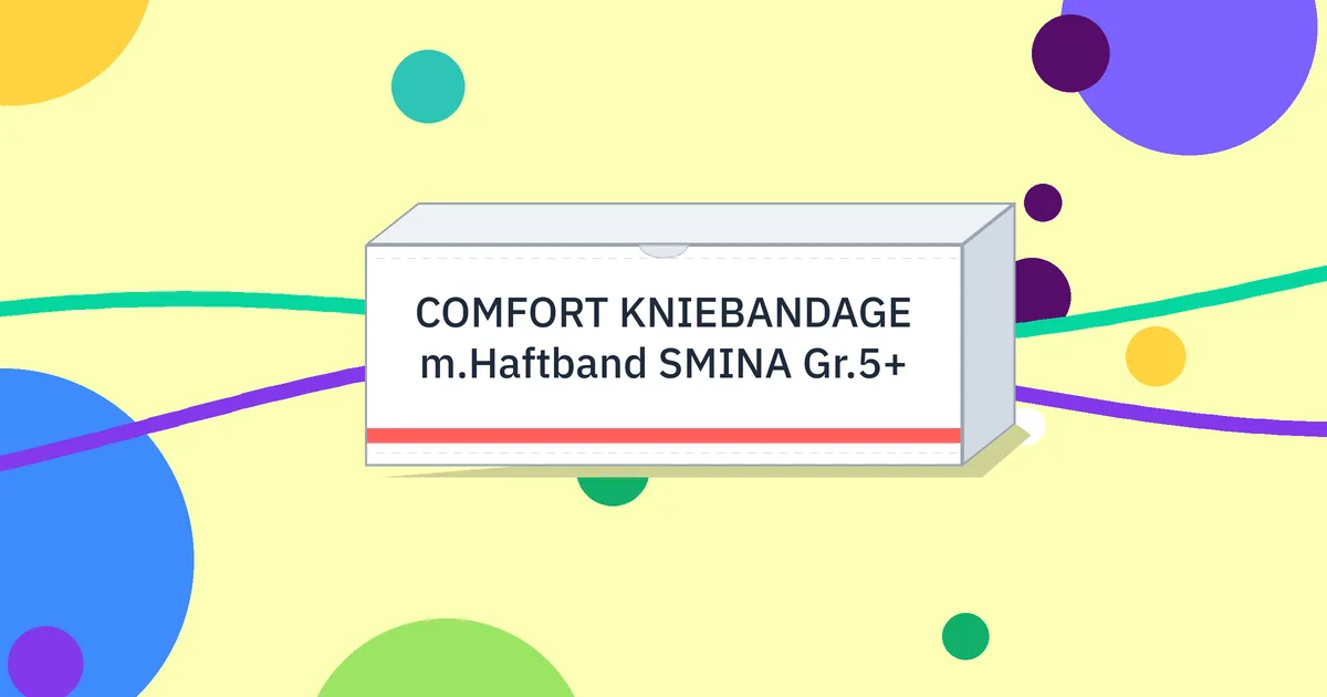 Symbolbild: Packung mit der Aufschrift COMFORT KNIEBANDAGE m.Haftband SMINA Gr.5+ (PZN 20162762) – Verfügbarkeit und Bezug in Apotheken in Frankfurt am Main