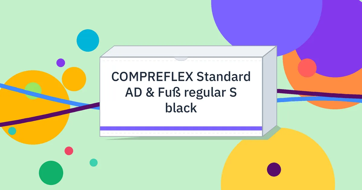 Symbolbild: Packung mit der Aufschrift COMPREFLEX Standard AD & Fuß regular S black (PZN 19534141) – Verfügbarkeit und Bezug in Apotheken in Frankfurt am Main