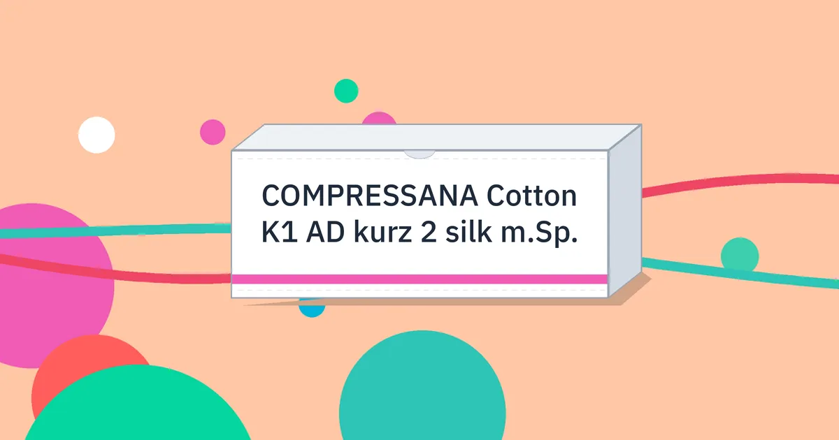 Symbolbild: Packung mit der Aufschrift COMPRESSANA Cotton K1 AD kurz 2 silk m.Sp. (PZN 10215782) – Verfügbarkeit und Bezug in Apotheken in Frankfurt am Main