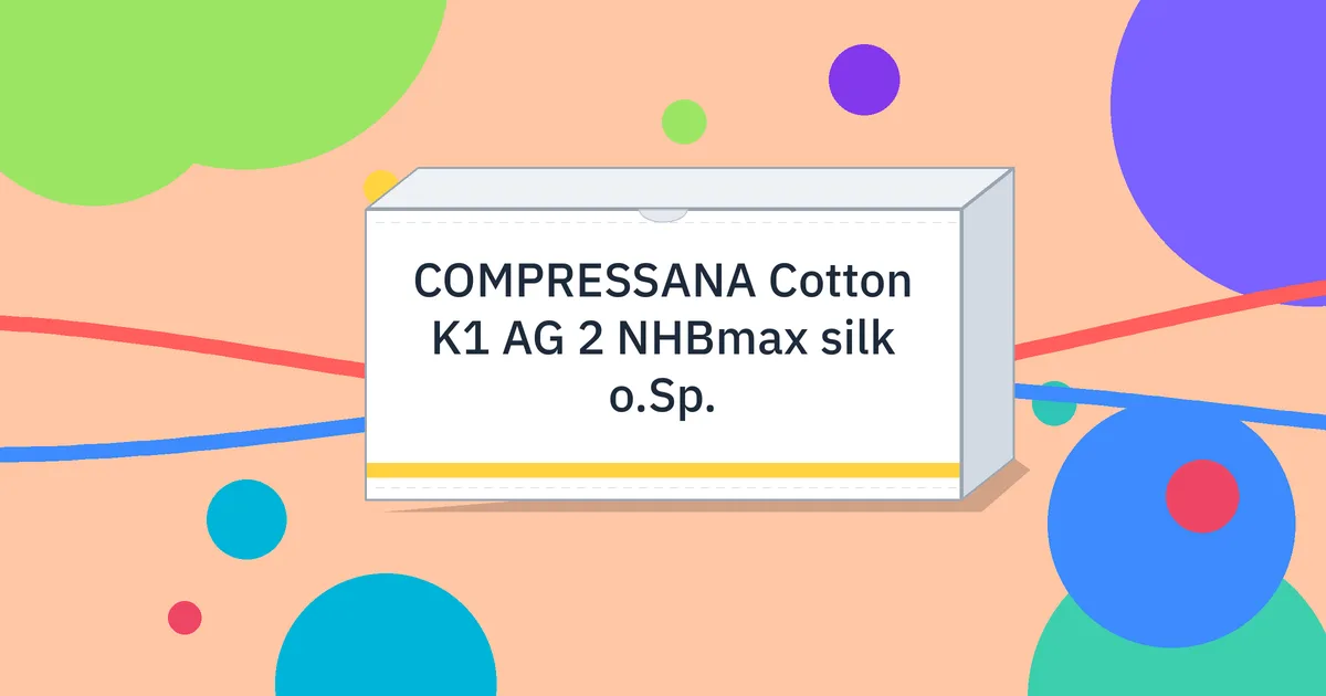 Symbolbild: Packung mit der Aufschrift COMPRESSANA Cotton K1 AG 2 NHBmax silk o.Sp. (PZN 11392983) – Verfügbarkeit und Bezug in Apotheken in Frankfurt am Main
