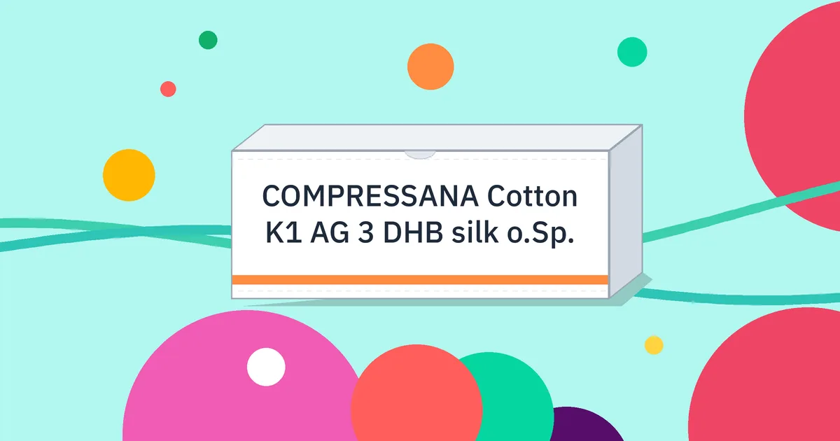 Symbolbild: Packung mit der Aufschrift COMPRESSANA Cotton K1 AG 3 DHB silk o.Sp. (PZN 11393209) – Verfügbarkeit und Bezug in Apotheken in Frankfurt am Main