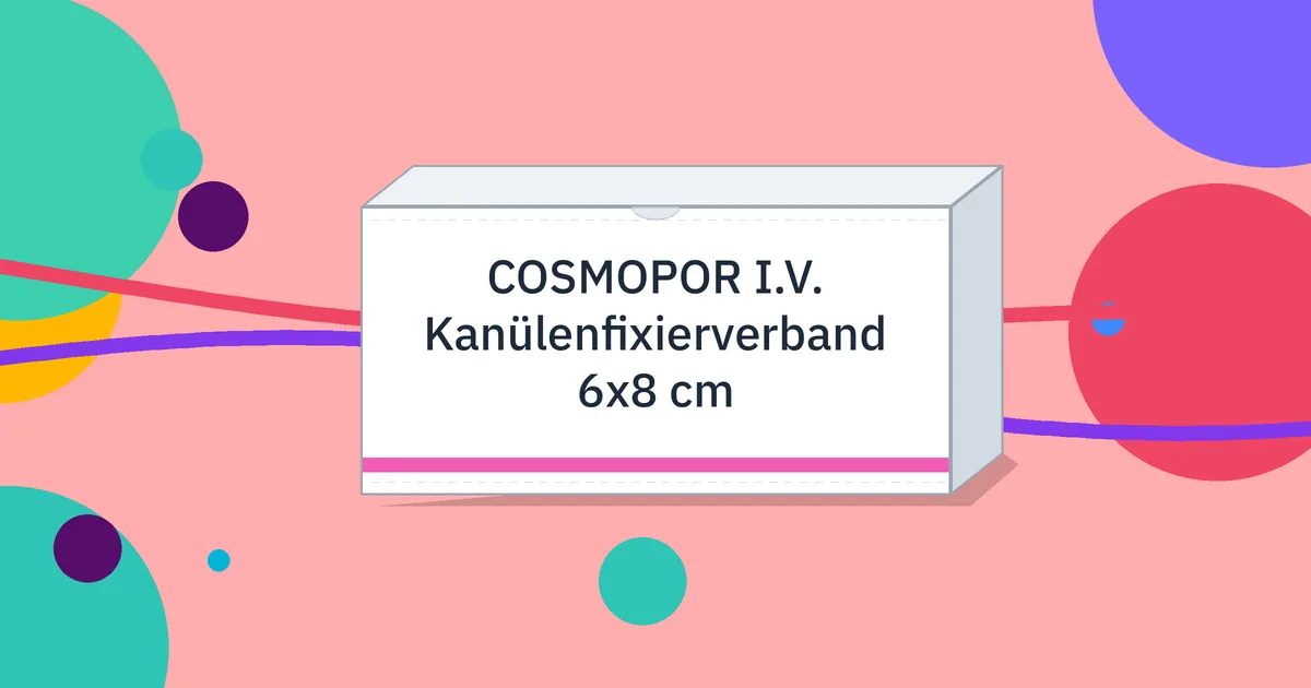 Symbolbild: Packung mit der Aufschrift COSMOPOR I.V. Kanülenfixierverband 6x8 cm (PZN 19533348) – Verfügbarkeit und Bezug in Apotheken in Frankfurt am Main