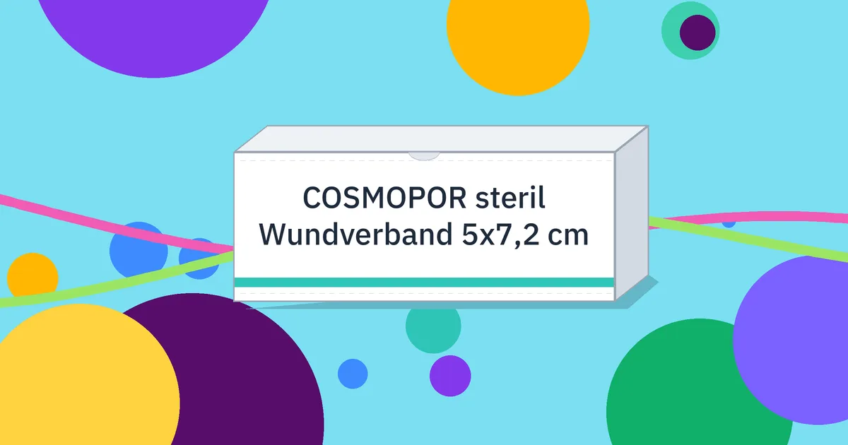 Symbolbild: Packung mit der Aufschrift COSMOPOR steril Wundverband 5x7,2 cm (PZN 16205106) – Verfügbarkeit und Bezug in Apotheken in Frankfurt am Main