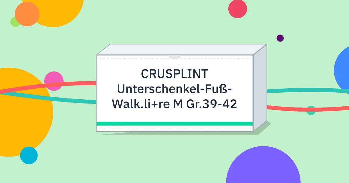 Symbolbild: Packung mit der Aufschrift CRUSPLINT Unterschenkel-Fuß-Walk.li+re M Gr.39-42 (PZN 17197679) – Verfügbarkeit und Bezug in Apotheken in Frankfurt am Main