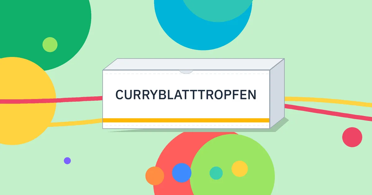 Symbolbild: Packung mit der Aufschrift CURRYBLATTTROPFEN (PZN 15191543) – Verfügbarkeit und Bezug in Apotheken in Frankfurt am Main