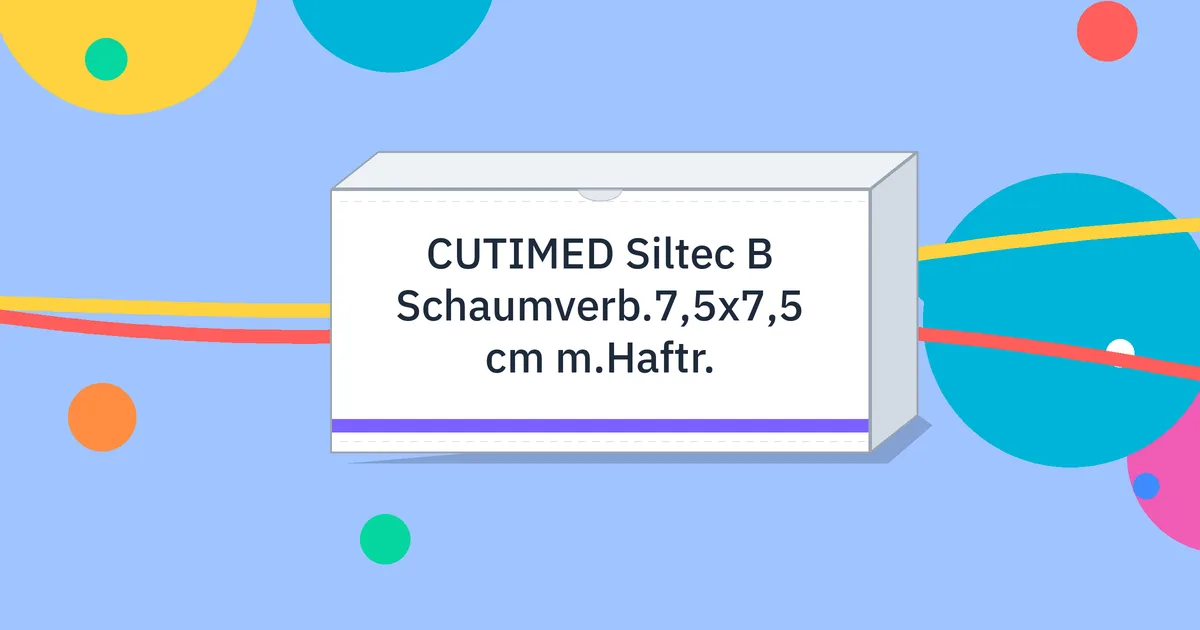 Symbolbild: Packung mit der Aufschrift CUTIMED Siltec B Schaumverb.7,5x7,5 cm m.Haftr. (PZN 19347083) – Verfügbarkeit und Bezug in Apotheken in Frankfurt am Main