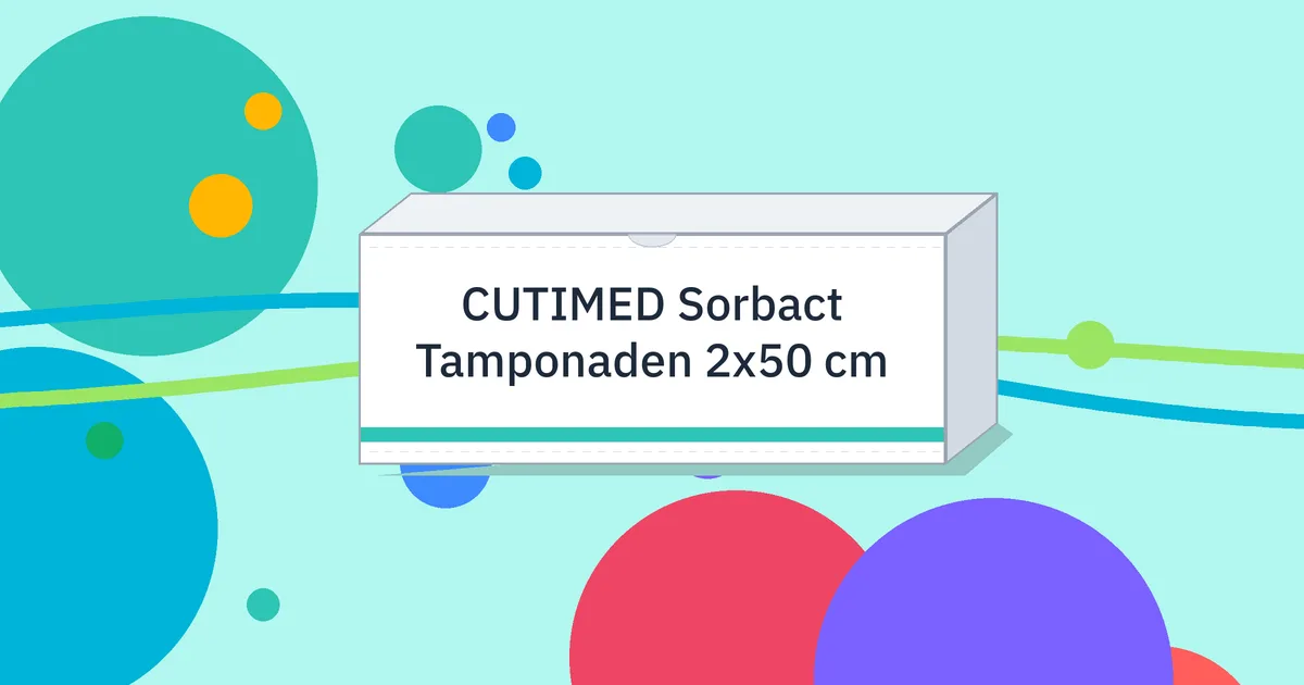 Symbolbild: Packung mit der Aufschrift CUTIMED Sorbact Tamponaden 2x50 cm (PZN 20608933) – Verfügbarkeit und Bezug in Apotheken in Frankfurt am Main