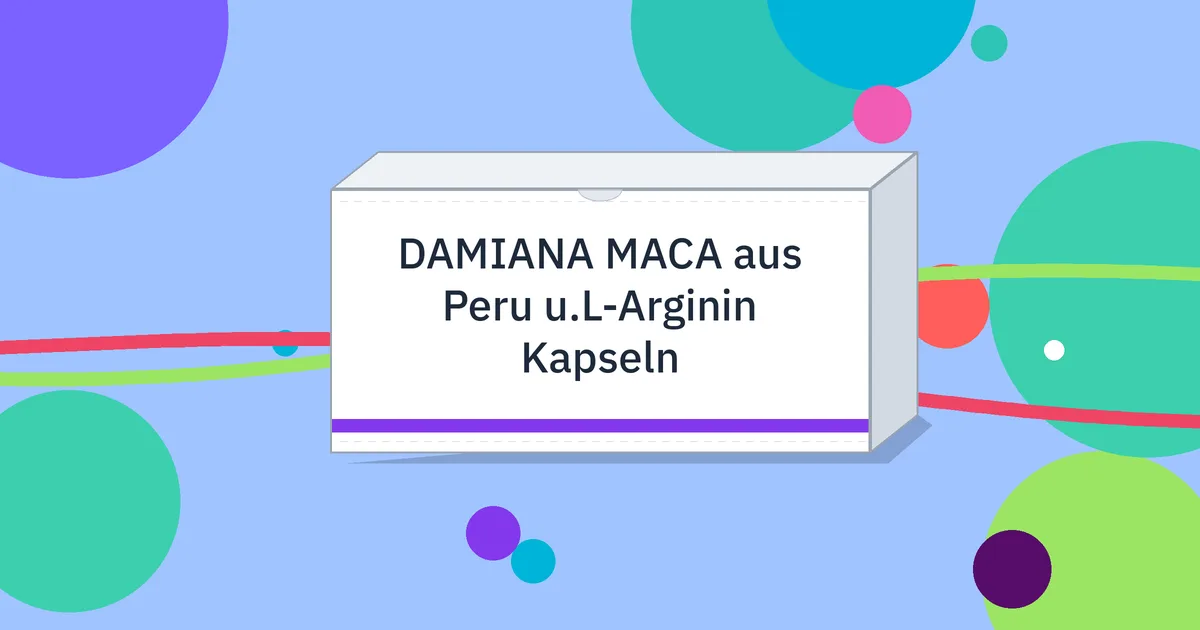 Symbolbild: Packung mit der Aufschrift DAMIANA MACA aus Peru u.L-Arginin Kapseln (PZN 19268202) – Verfügbarkeit und Bezug in Apotheken in Frankfurt am Main