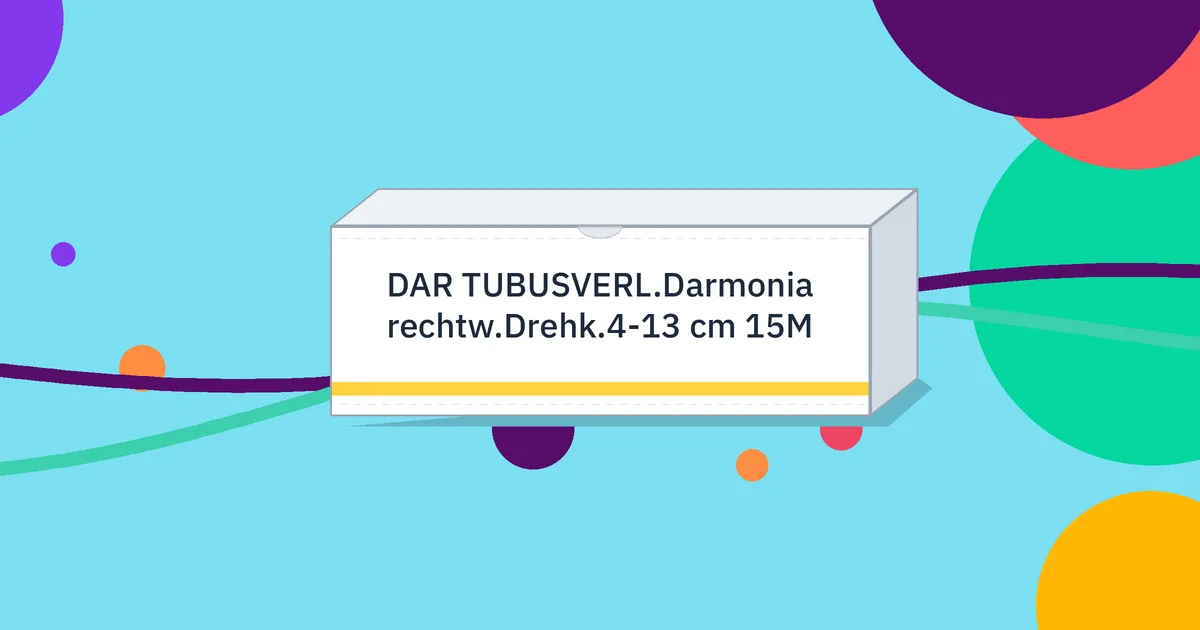 Symbolbild: Packung mit der Aufschrift DAR TUBUSVERL.Darmonia rechtw.Drehk.4-13 cm 15M (PZN 00344366) – Verfügbarkeit und Bezug in Apotheken in Frankfurt am Main