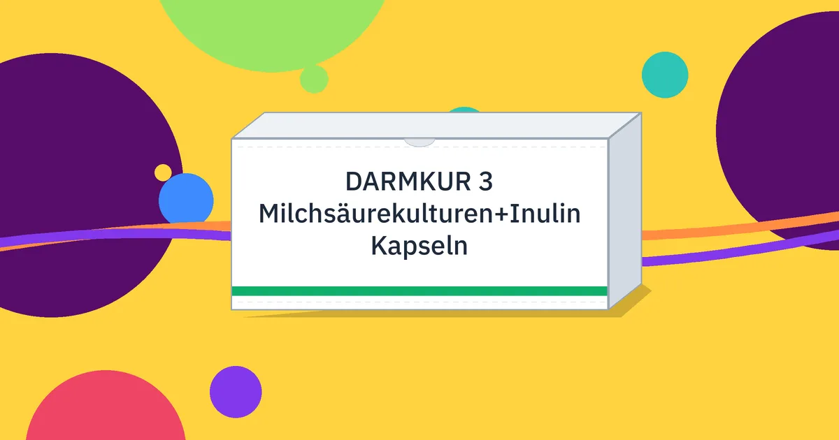 Symbolbild: Packung mit der Aufschrift DARMKUR 3 Milchsäurekulturen+Inulin Kapseln (PZN 16582808) – Verfügbarkeit und Bezug in Apotheken in Frankfurt am Main