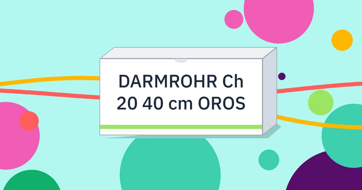 Symbolbild: Packung mit der Aufschrift DARMROHR Ch 20 40 cm OROS (PZN 07610322) – Verfügbarkeit und Bezug in Apotheken in Frankfurt am Main