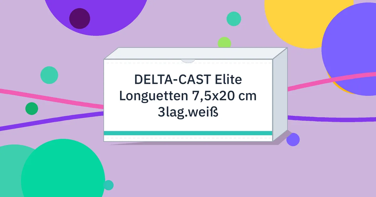 Symbolbild: Packung mit der Aufschrift DELTA-CAST Elite Longuetten 7,5x20 cm 3lag.weiß (PZN 03971402) – Verfügbarkeit und Bezug in Apotheken in Frankfurt am Main