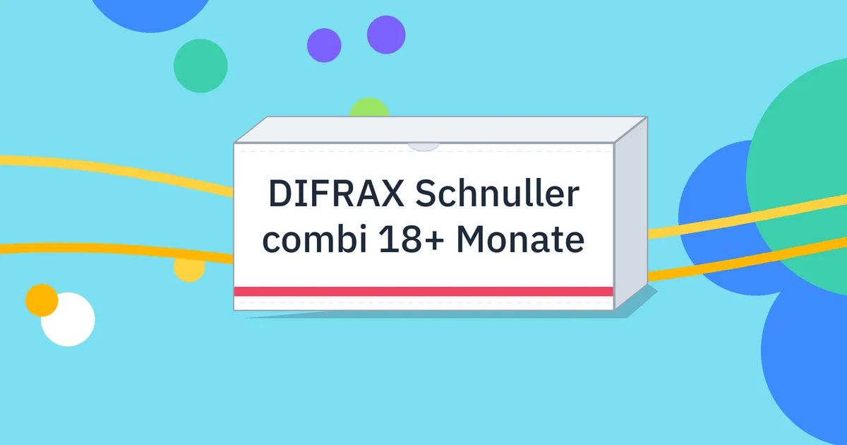 Symbolbild: Packung mit der Aufschrift DIFRAX Schnuller combi 18+ Monate (PZN 09290821) – Verfügbarkeit und Bezug in Apotheken in Frankfurt am Main