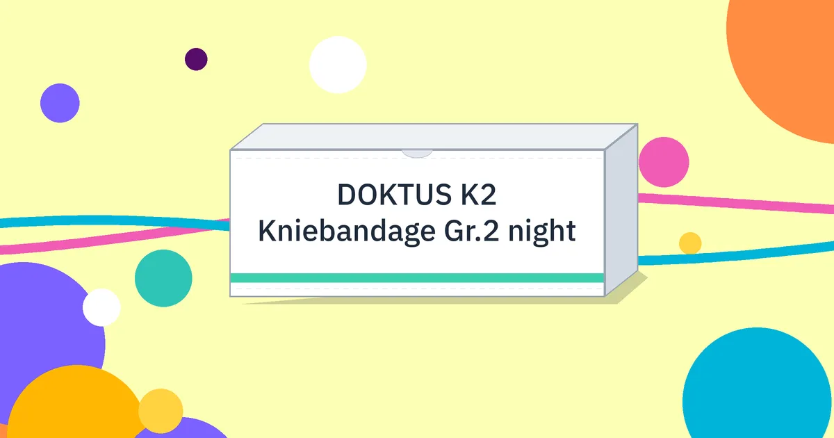Symbolbild: Packung mit der Aufschrift DOKTUS K2 Kniebandage Gr.2 night (PZN 03310126) – Verfügbarkeit und Bezug in Apotheken in Frankfurt am Main