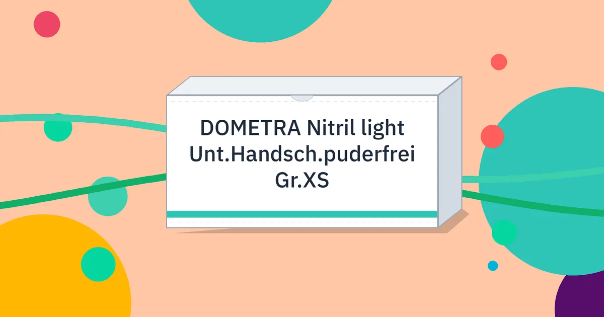 Symbolbild: Packung mit der Aufschrift DOMETRA Nitril light Unt.Handsch.puderfrei Gr.XS (PZN 12455740) – Verfügbarkeit und Bezug in Apotheken in Frankfurt am Main