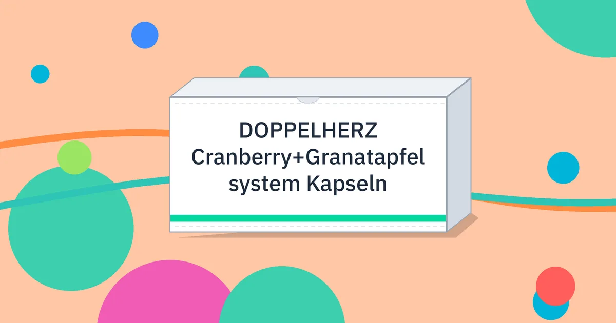 Symbolbild: Packung mit der Aufschrift DOPPELHERZ Cranberry+Granatapfel system Kapseln (PZN 09726299) – Verfügbarkeit und Bezug in Apotheken in Frankfurt am Main