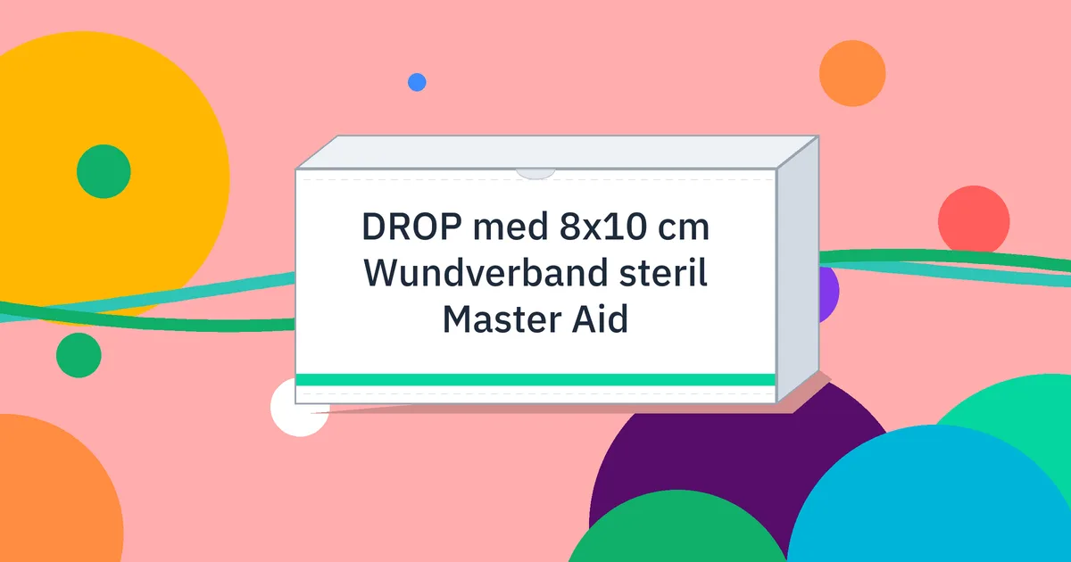 Symbolbild: Packung mit der Aufschrift DROP med 8x10 cm Wundverband steril Master Aid (PZN 00955880) – Verfügbarkeit und Bezug in Apotheken in Frankfurt am Main