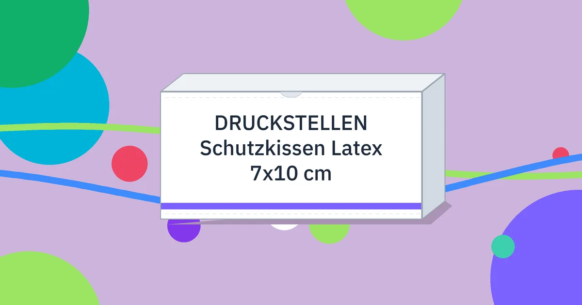 Symbolbild: Packung mit der Aufschrift DRUCKSTELLEN Schutzkissen Latex 7x10 cm (PZN 11025291) – Verfügbarkeit und Bezug in Apotheken in Frankfurt am Main