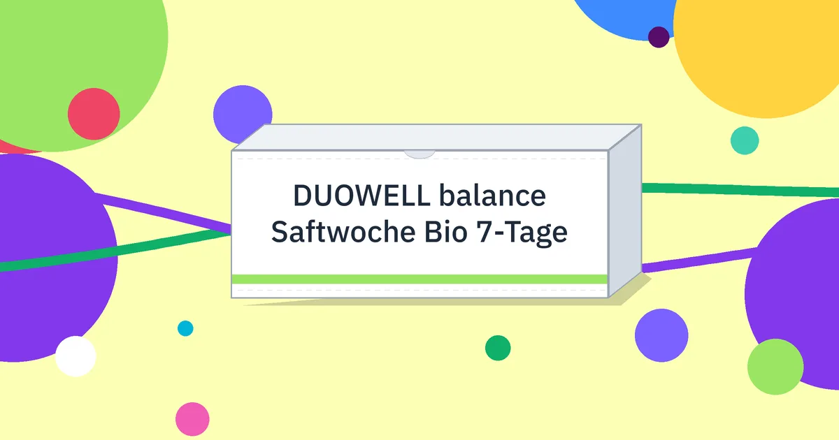 Symbolbild: Packung mit der Aufschrift DUOWELL balance Saftwoche Bio 7-Tage (PZN 15782971) – Verfügbarkeit und Bezug in Apotheken in Frankfurt am Main