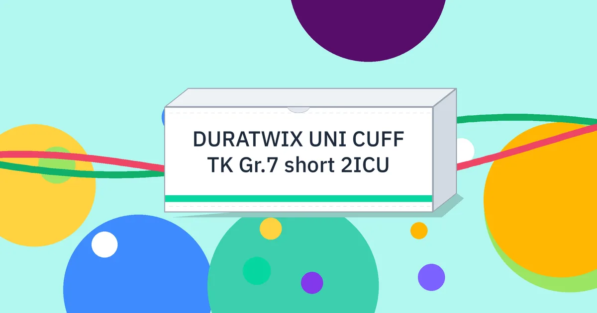 Symbolbild: Packung mit der Aufschrift DURATWIX UNI CUFF TK Gr.7 short 2ICU (PZN 19788321) – Verfügbarkeit und Bezug in Apotheken in Frankfurt am Main
