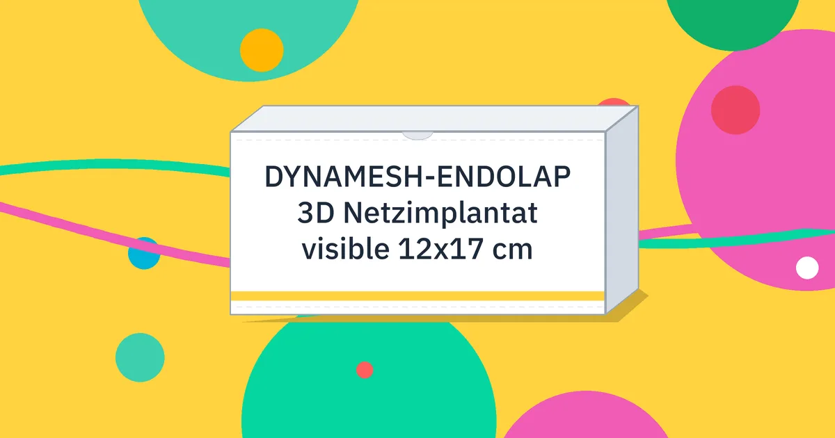 Symbolbild: Packung mit der Aufschrift DYNAMESH-ENDOLAP 3D Netzimplantat visible 12x17 cm (PZN 10914675) – Verfügbarkeit und Bezug in Apotheken in Frankfurt am Main