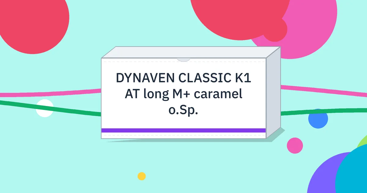 Symbolbild: Packung mit der Aufschrift DYNAVEN CLASSIC K1 AT long M+ caramel o.Sp. (PZN 18416161) – Verfügbarkeit und Bezug in Apotheken in Frankfurt am Main