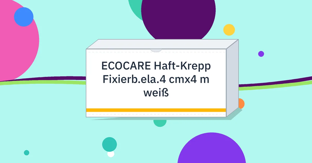 Symbolbild: Packung mit der Aufschrift ECOCARE Haft-Krepp Fixierb.ela.4 cmx4 m weiß (PZN 11518562) – Verfügbarkeit und Bezug in Apotheken in Frankfurt am Main