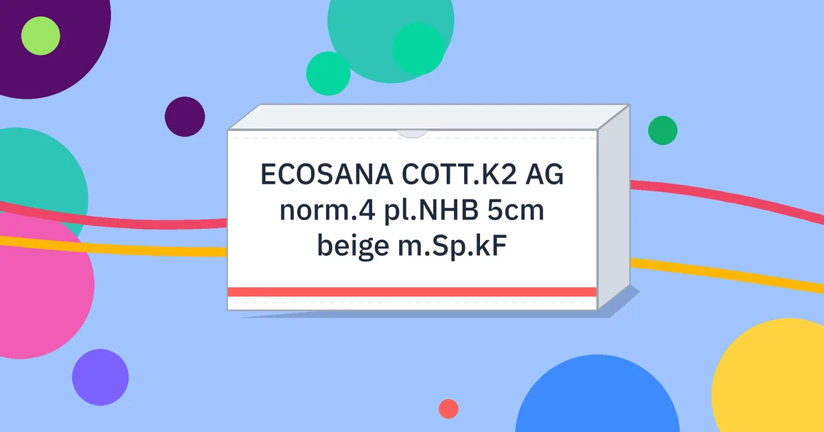 Symbolbild: Packung mit der Aufschrift ECOSANA COTT.K2 AG norm.4 pl.NHB 5cm beige m.Sp.kF (PZN 16949947) – Verfügbarkeit und Bezug in Apotheken in Frankfurt am Main