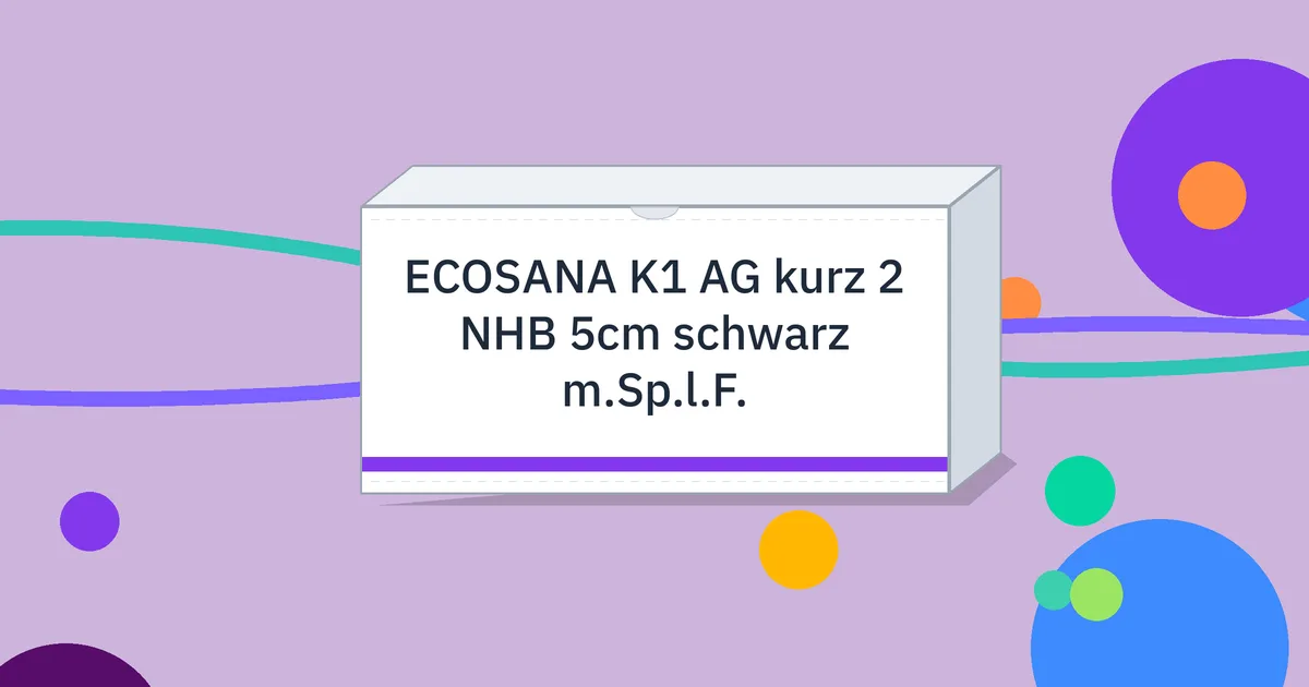 Symbolbild: Packung mit der Aufschrift ECOSANA K1 AG kurz 2 NHB 5cm schwarz m.Sp.l.F. (PZN 04726478) – Verfügbarkeit und Bezug in Apotheken in Frankfurt am Main