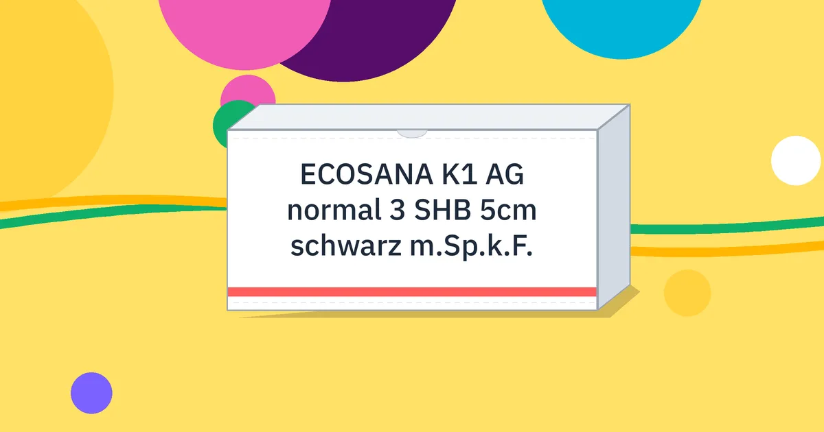 Symbolbild: Packung mit der Aufschrift ECOSANA K1 AG normal 3 SHB 5cm schwarz m.Sp.k.F. (PZN 04727182) – Verfügbarkeit und Bezug in Apotheken in Frankfurt am Main