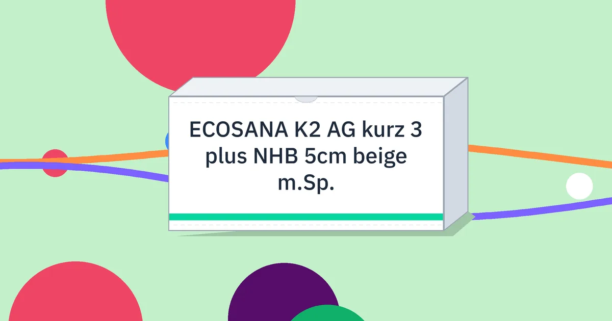 Symbolbild: Packung mit der Aufschrift ECOSANA K2 AG kurz 3 plus NHB 5cm beige m.Sp. (PZN 01421927) – Verfügbarkeit und Bezug in Apotheken in Frankfurt am Main
