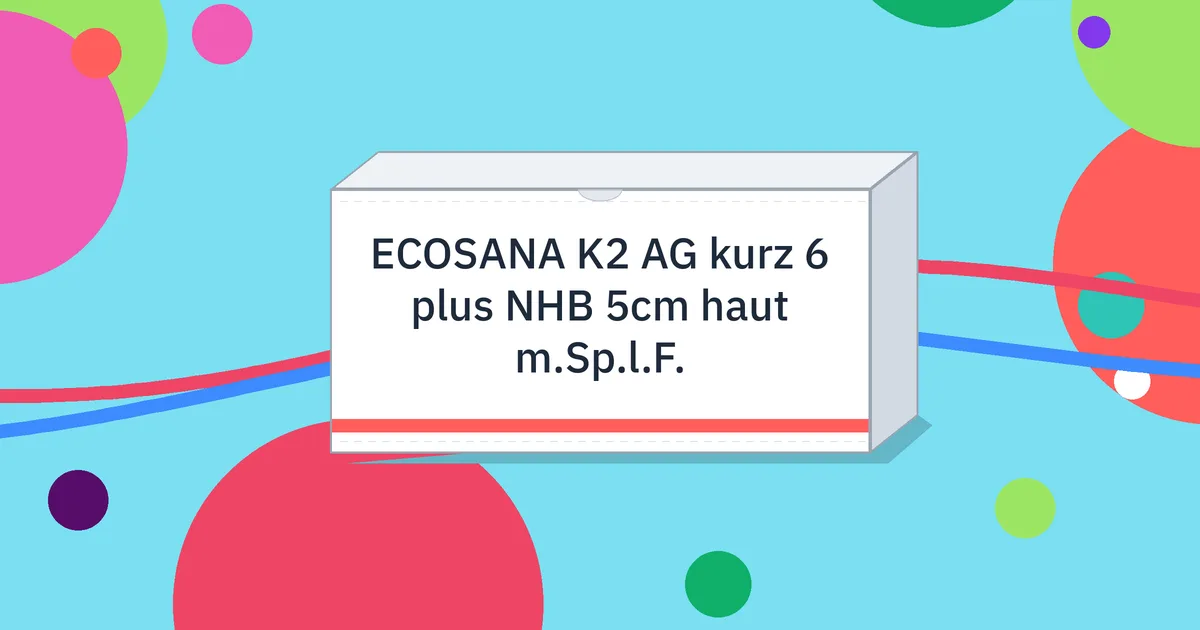 Symbolbild: Packung mit der Aufschrift ECOSANA K2 AG kurz 6 plus NHB 5cm haut m.Sp.l.F. (PZN 10955533) – Verfügbarkeit und Bezug in Apotheken in Frankfurt am Main