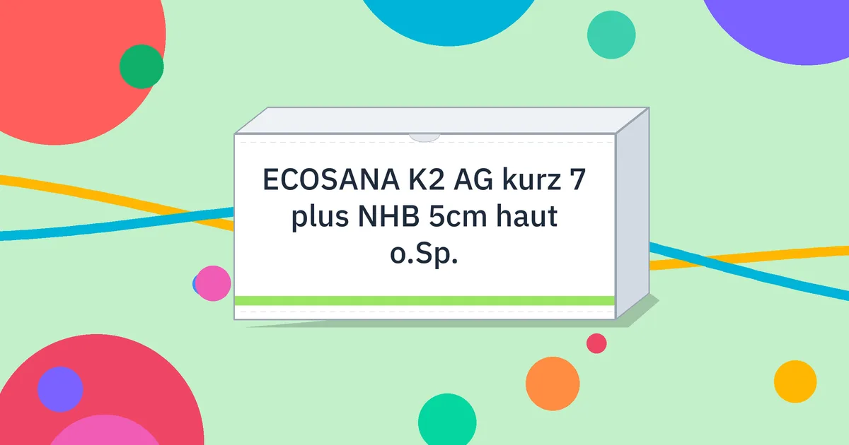Symbolbild: Packung mit der Aufschrift ECOSANA K2 AG kurz 7 plus NHB 5cm haut o.Sp. (PZN 01534034) – Verfügbarkeit und Bezug in Apotheken in Frankfurt am Main