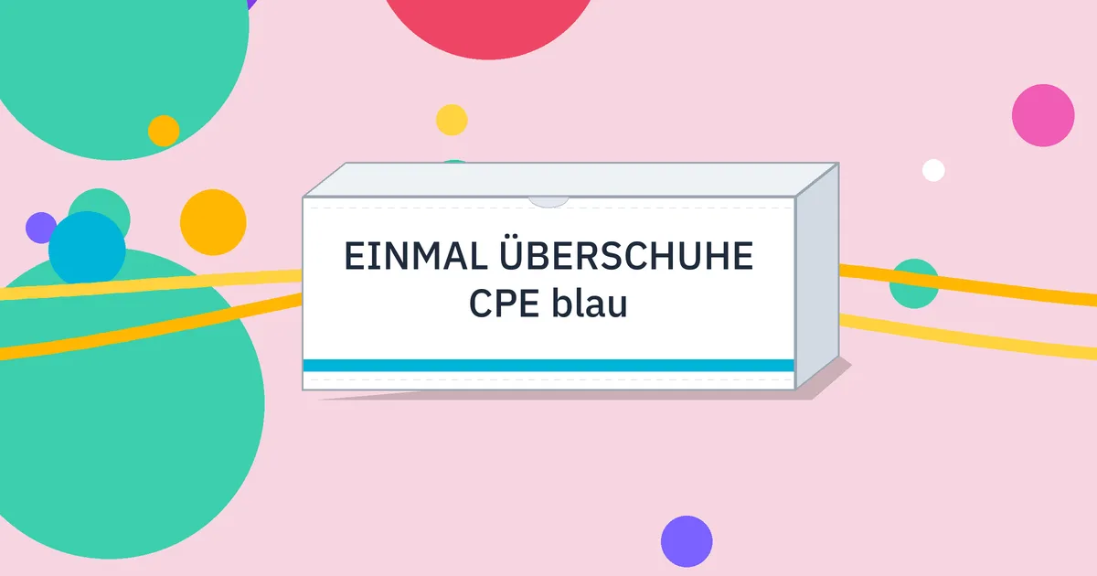 Symbolbild: Packung mit der Aufschrift EINMAL ÜBERSCHUHE CPE blau (PZN 09313918) – Verfügbarkeit und Bezug in Apotheken in Frankfurt am Main