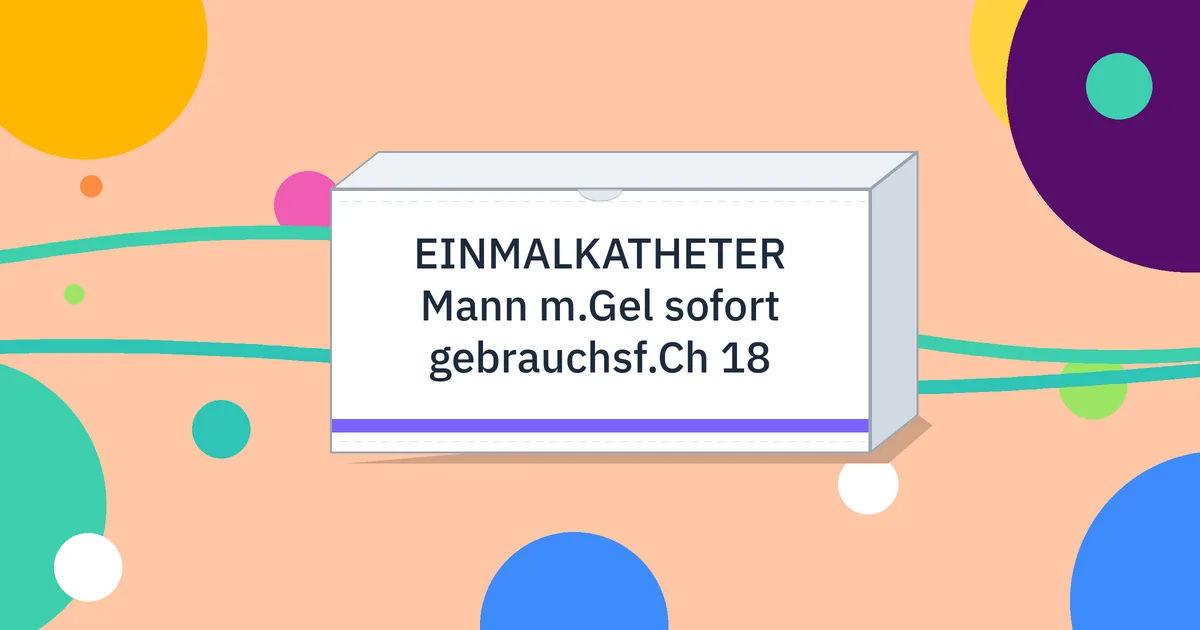 Symbolbild: Packung mit der Aufschrift EINMALKATHETER Mann m.Gel sofort gebrauchsf.Ch 18 (PZN 09943720) – Verfügbarkeit und Bezug in Apotheken in Frankfurt am Main