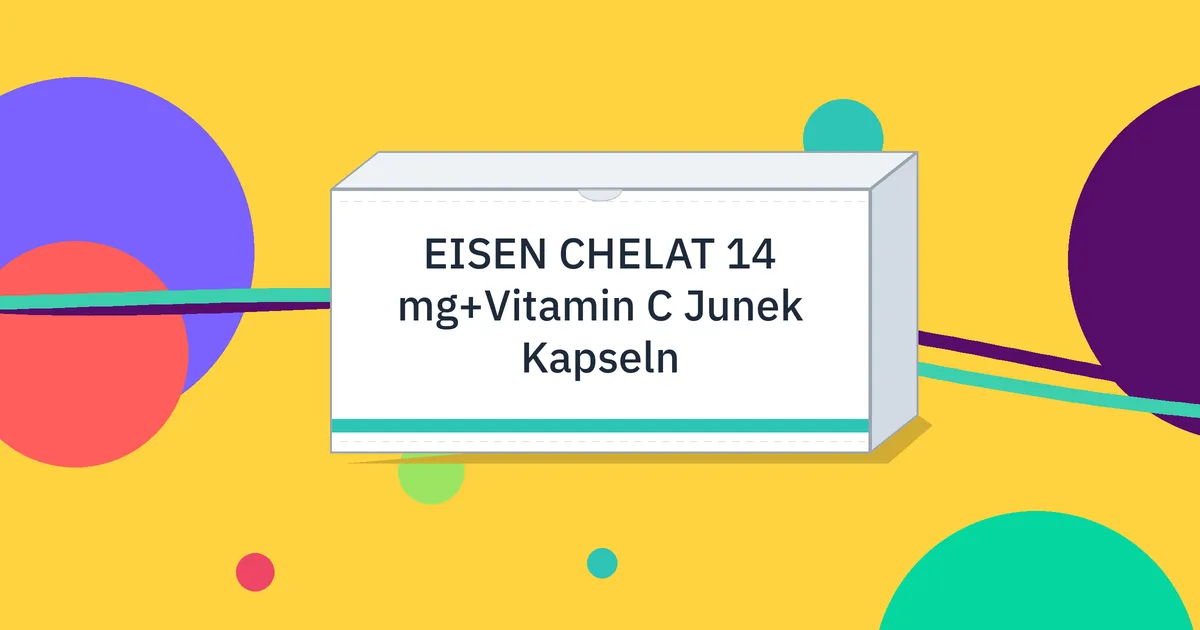 Symbolbild: Packung mit der Aufschrift EISEN CHELAT 14 mg+Vitamin C Junek Kapseln (PZN 10082223) – Verfügbarkeit und Bezug in Apotheken in Frankfurt am Main