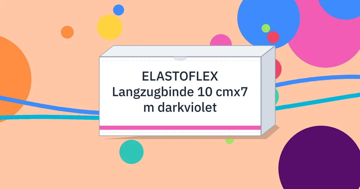 Symbolbild: Packung mit der Aufschrift ELASTOFLEX Langzugbinde 10 cmx7 m darkviolet (PZN 17175502) – Verfügbarkeit und Bezug in Apotheken in Frankfurt am Main