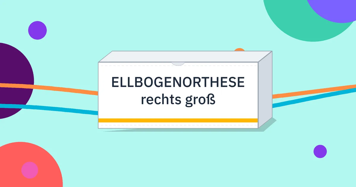 Symbolbild: Packung mit der Aufschrift ELLBOGENORTHESE rechts groß (PZN 02641720) – Verfügbarkeit und Bezug in Apotheken in Frankfurt am Main