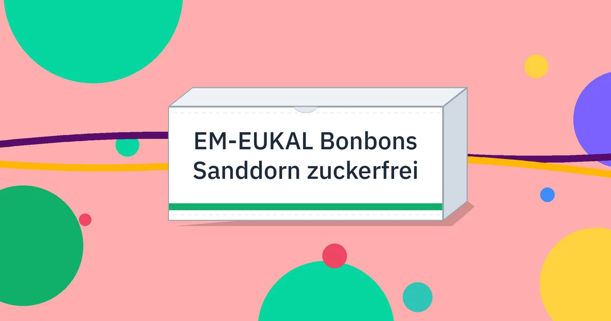 Symbolbild: Packung mit der Aufschrift EM-EUKAL Bonbons Sanddorn zuckerfrei (PZN 03166310) – Verfügbarkeit und Bezug in Apotheken in Frankfurt am Main