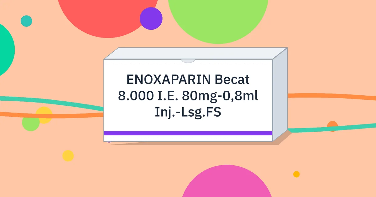 Symbolbild: Packung mit der Aufschrift ENOXAPARIN Becat 8.000 I.E. 80mg-0,8ml Inj.-Lsg.FS (PZN 16833570) – Verfügbarkeit und Bezug in Apotheken in Frankfurt am Main