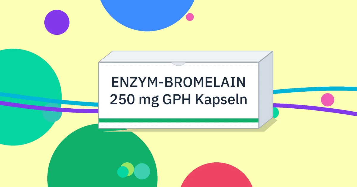 Symbolbild: Packung mit der Aufschrift ENZYM-BROMELAIN 250 mg GPH Kapseln (PZN 02568495) – Verfügbarkeit und Bezug in Apotheken in Frankfurt am Main