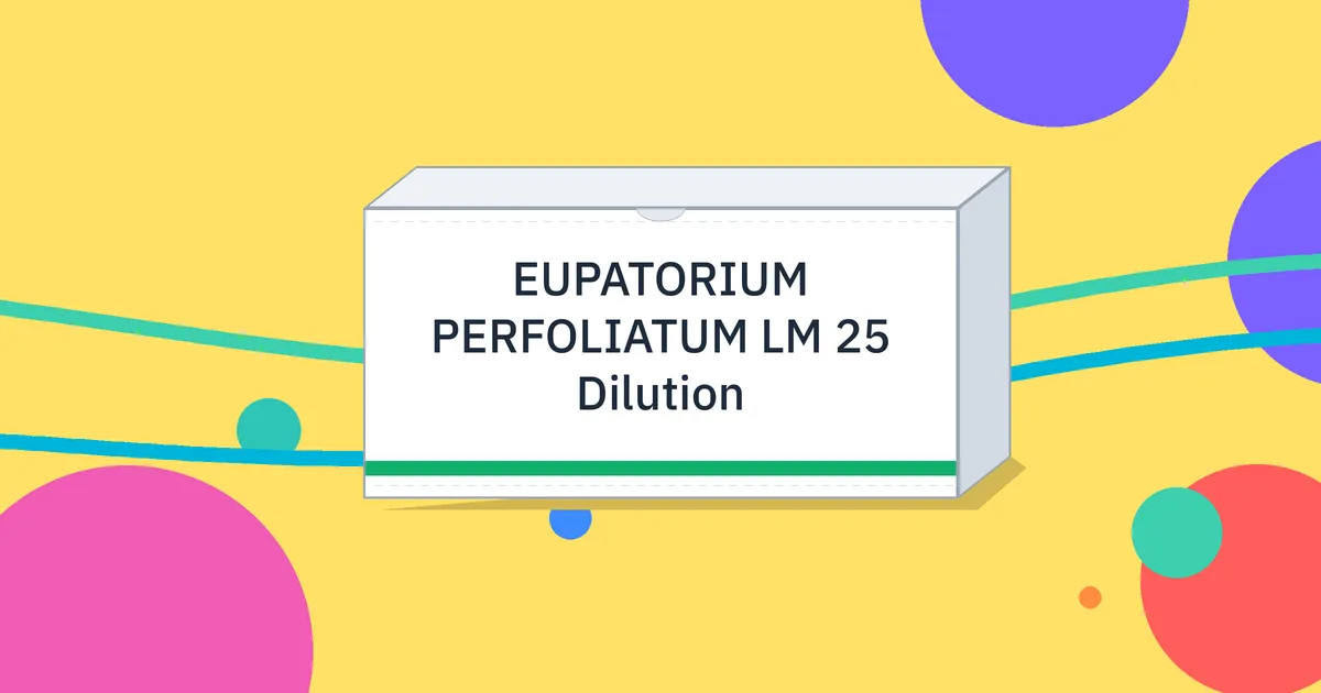 Symbolbild: Packung mit der Aufschrift EUPATORIUM PERFOLIATUM LM 25 Dilution (PZN 12846340) – Verfügbarkeit und Bezug in Apotheken in Frankfurt am Main