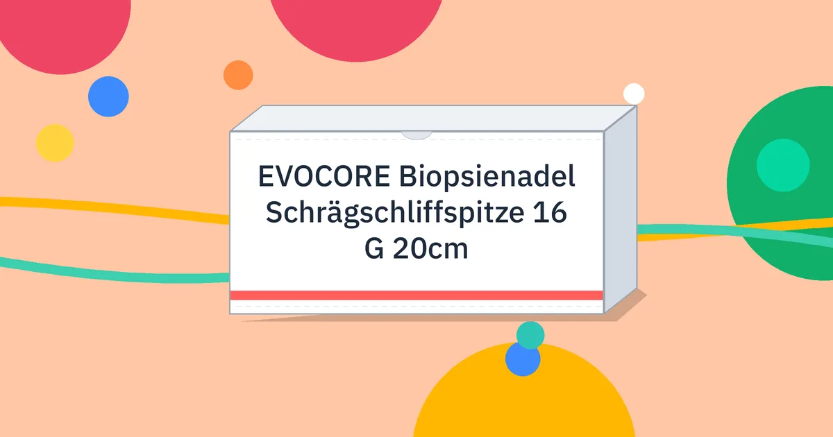 Symbolbild: Packung mit der Aufschrift EVOCORE Biopsienadel Schrägschliffspitze 16 G 20cm (PZN 11655247) – Verfügbarkeit und Bezug in Apotheken in Frankfurt am Main
